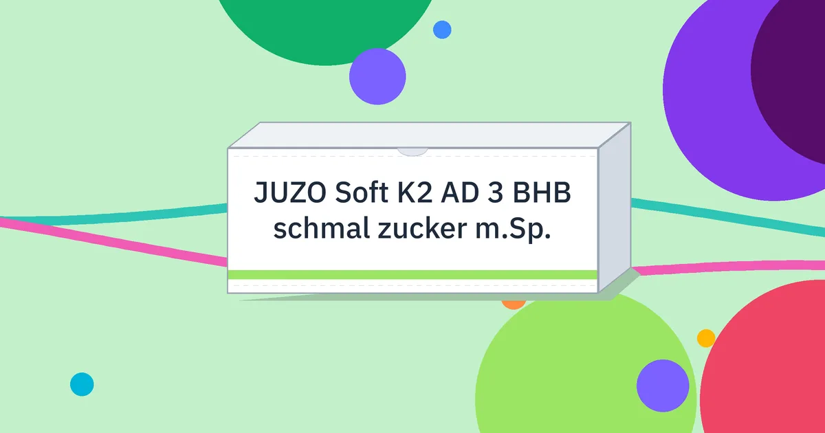 Symbolbild: Packung mit der Aufschrift JUZO Soft K2 AD 3 BHB schmal zucker m.Sp. (PZN 15464857) – Verfügbarkeit und Bezug in Apotheken in Frankfurt am Main