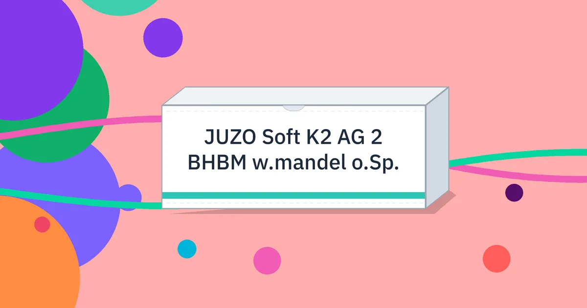 Symbolbild: Packung mit der Aufschrift JUZO Soft K2 AG 2 BHBM w.mandel o.Sp. (PZN 14868989) – Verfügbarkeit und Bezug in Apotheken in Frankfurt am Main