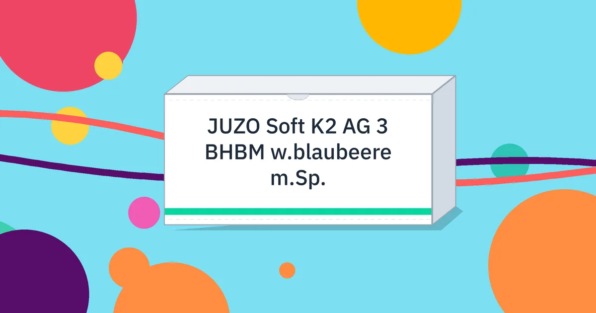Symbolbild: Packung mit der Aufschrift JUZO Soft K2 AG 3 BHBM w.blaubeere m.Sp. (PZN 14866967) – Verfügbarkeit und Bezug in Apotheken in Frankfurt am Main