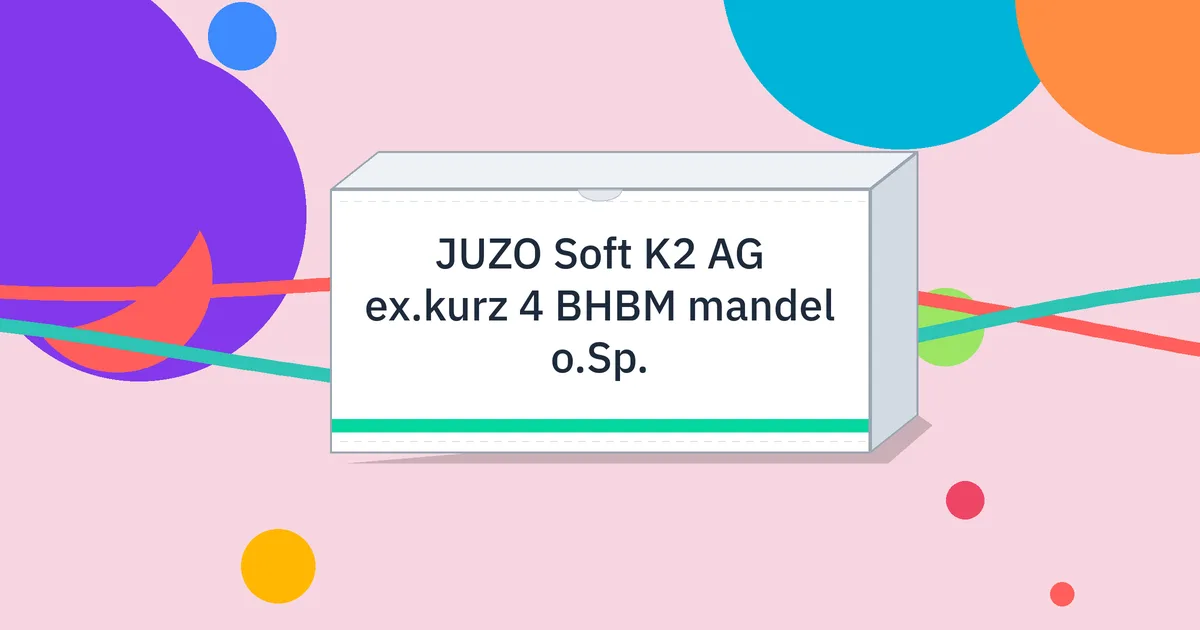 Symbolbild: Packung mit der Aufschrift JUZO Soft K2 AG ex.kurz 4 BHBM mandel o.Sp. (PZN 14862449) – Verfügbarkeit und Bezug in Apotheken in Frankfurt am Main