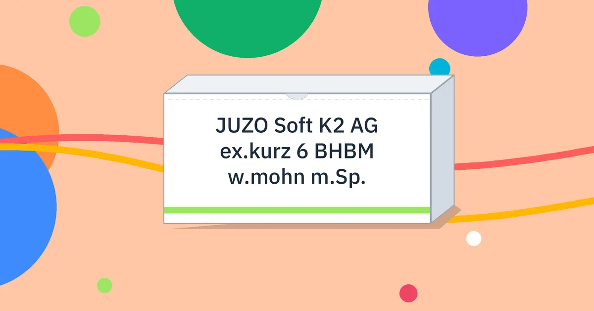 Symbolbild: Packung mit der Aufschrift JUZO Soft K2 AG ex.kurz 6 BHBM w.mohn m.Sp. (PZN 14868446) – Verfügbarkeit und Bezug in Apotheken in Frankfurt am Main