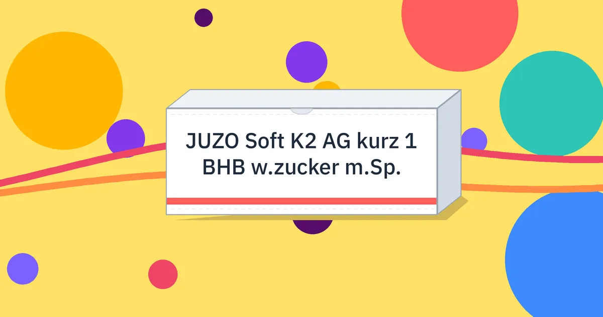 Symbolbild: Packung mit der Aufschrift JUZO Soft K2 AG kurz 1 BHB w.zucker m.Sp. (PZN 14841772) – Verfügbarkeit und Bezug in Apotheken in Frankfurt am Main