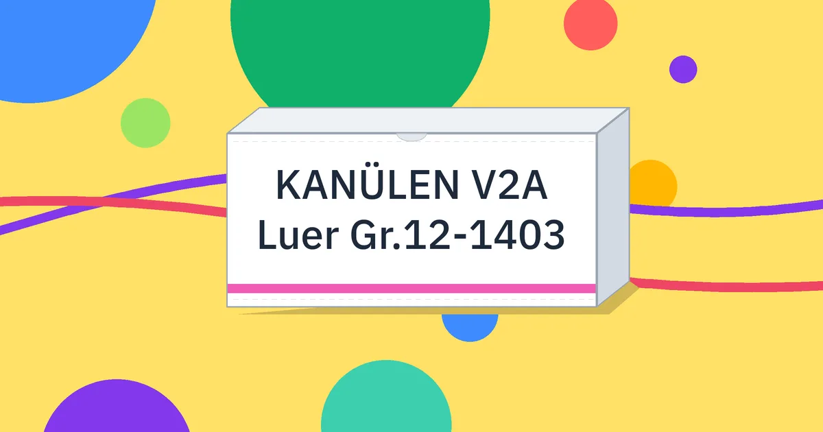 Symbolbild: Packung mit der Aufschrift KANÜLEN V2A Luer Gr.12-1403 (PZN 02439651) – Verfügbarkeit und Bezug in Apotheken in Frankfurt am Main