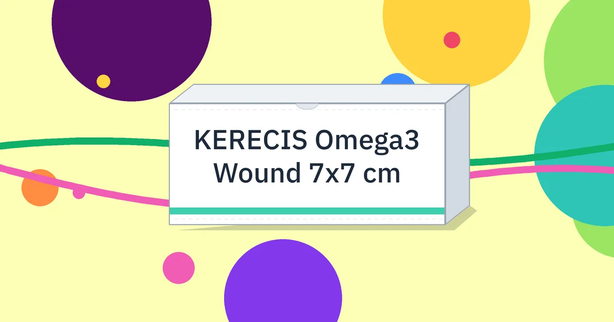 Symbolbild: Packung mit der Aufschrift KERECIS Omega3 Wound 7x7 cm (PZN 18811466) – Verfügbarkeit und Bezug in Apotheken in Frankfurt am Main
