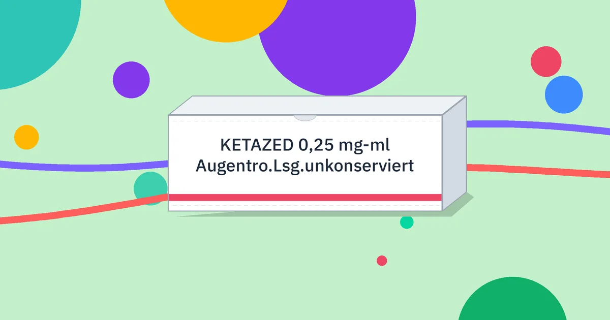 Symbolbild: Packung mit der Aufschrift KETAZED 0,25 mg-ml Augentro.Lsg.unkonserviert (PZN 18352722) – Verfügbarkeit und Bezug in Apotheken in Frankfurt am Main
