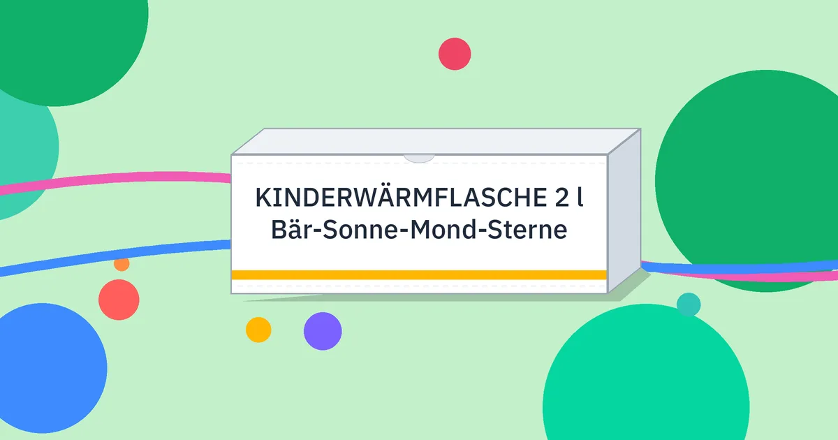 Symbolbild: Packung mit der Aufschrift KINDERWÄRMFLASCHE 2 l Bär-Sonne-Mond-Sterne (PZN 08654853) – Verfügbarkeit und Bezug in Apotheken in Frankfurt am Main