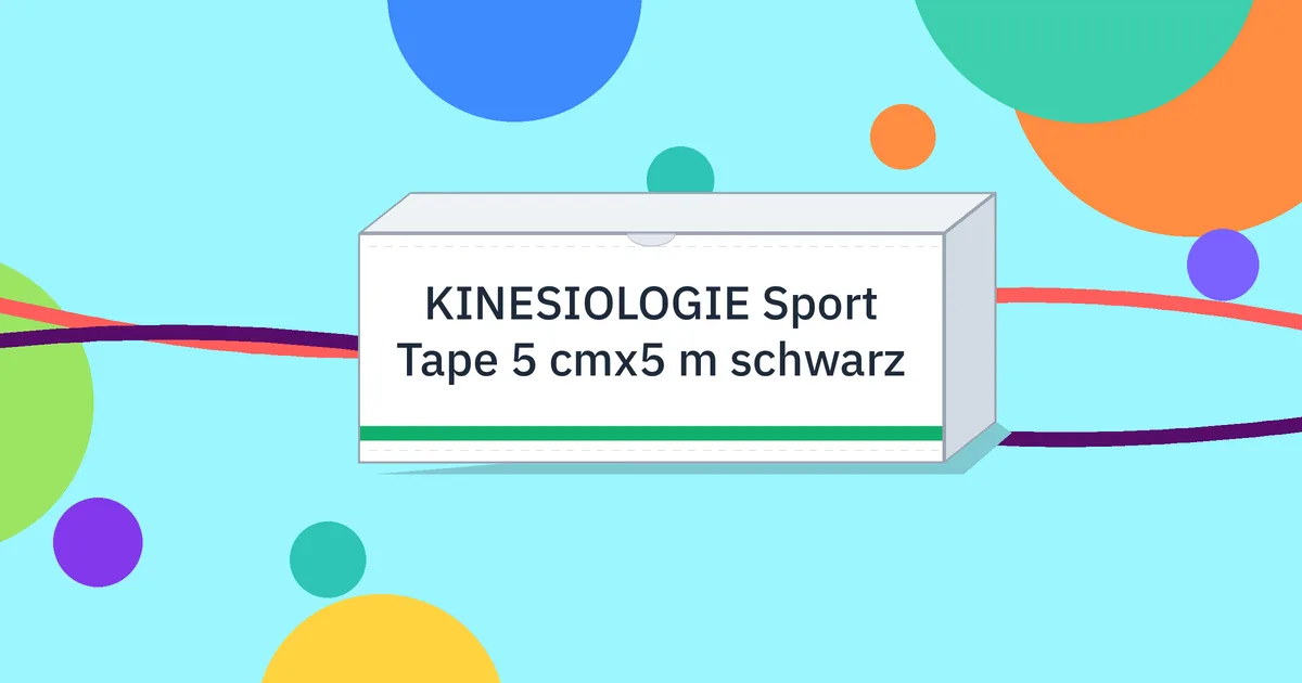 Symbolbild: Packung mit der Aufschrift KINESIOLOGIE Sport Tape 5 cmx5 m schwarz (PZN 05388598) – Verfügbarkeit und Bezug in Apotheken in Frankfurt am Main