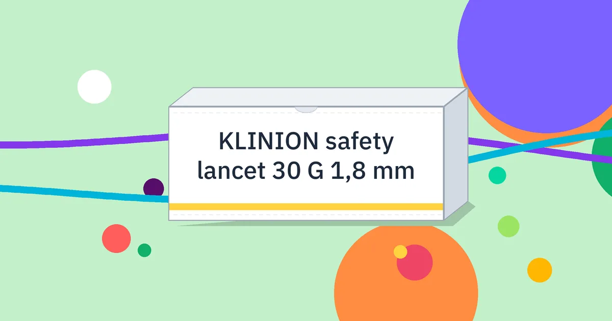 Symbolbild: Packung mit der Aufschrift KLINION safety lancet 30 G 1,8 mm (PZN 19384233) – Verfügbarkeit und Bezug in Apotheken in Frankfurt am Main