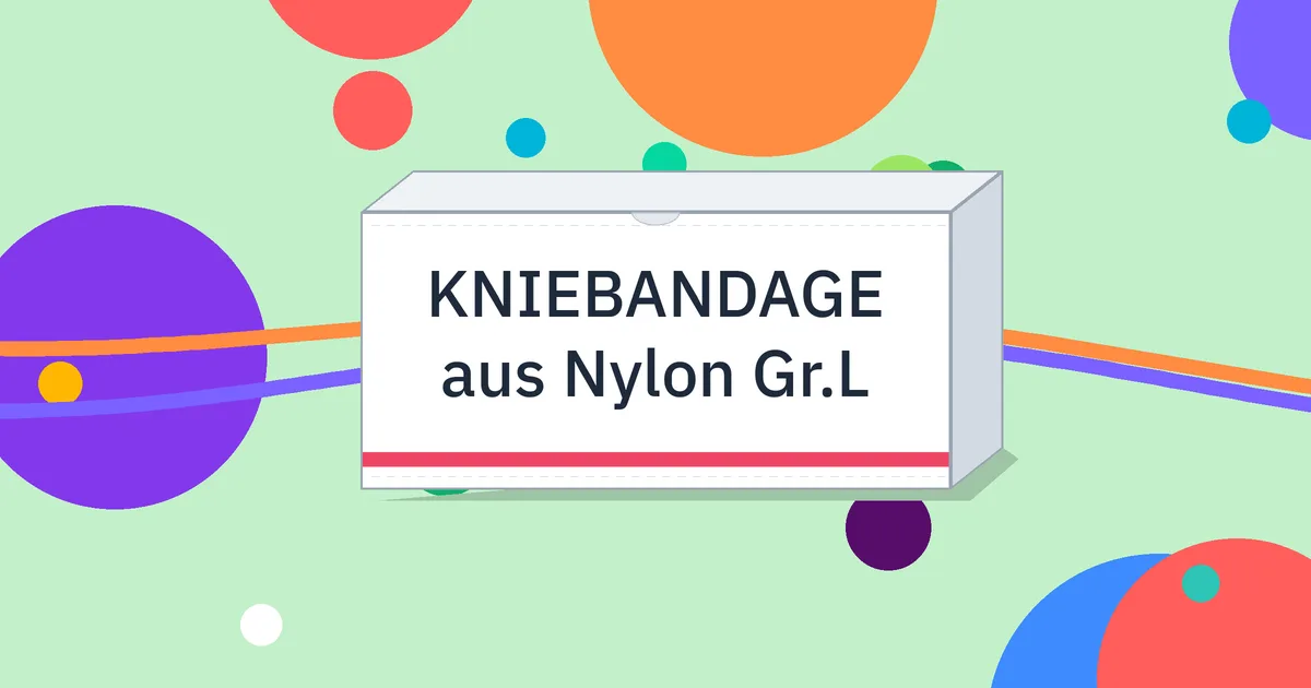 Symbolbild: Packung mit der Aufschrift KNIEBANDAGE aus Nylon Gr.L (PZN 13057384) – Verfügbarkeit und Bezug in Apotheken in Frankfurt am Main