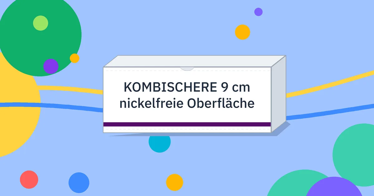 Symbolbild: Packung mit der Aufschrift KOMBISCHERE 9 cm nickelfreie Oberfläche (PZN 16792813) – Verfügbarkeit und Bezug in Apotheken in Frankfurt am Main