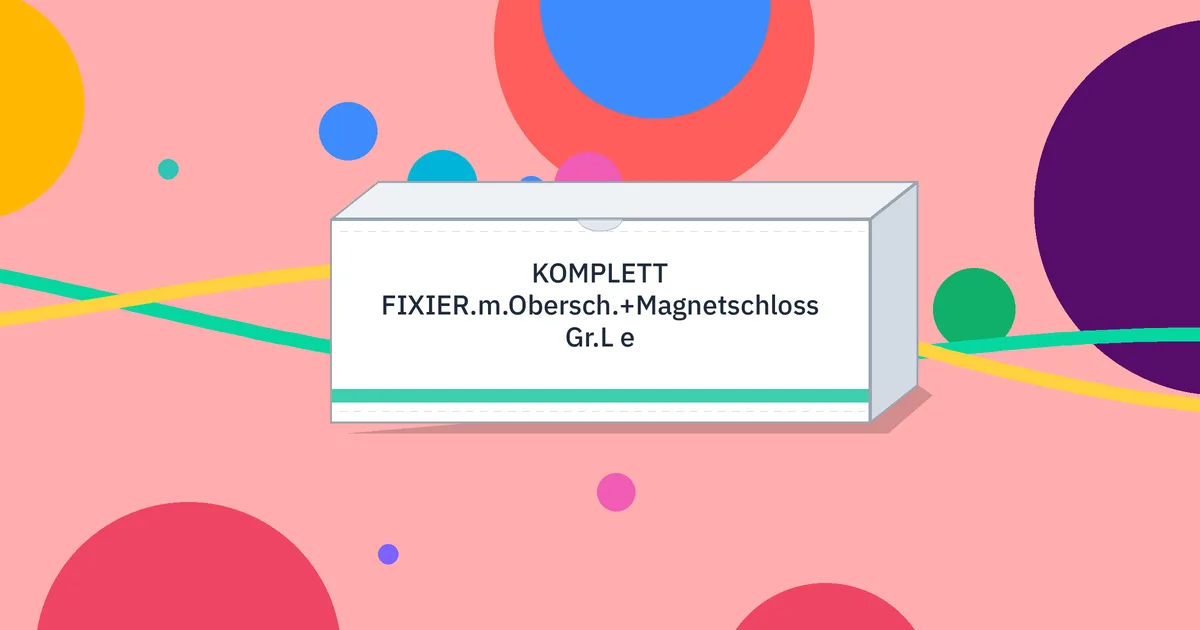 Symbolbild: Packung mit der Aufschrift KOMPLETT FIXIER.m.Obersch.+Magnetschloss Gr.L e (PZN 11573696) – Verfügbarkeit und Bezug in Apotheken in Frankfurt am Main