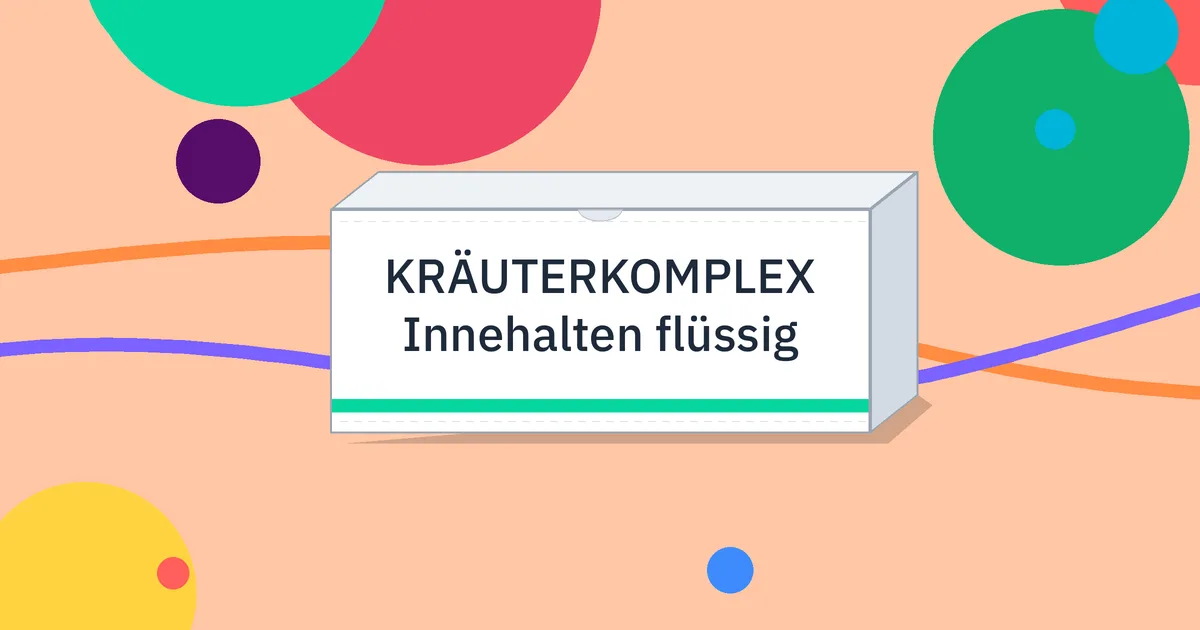 Symbolbild: Packung mit der Aufschrift KRÄUTERKOMPLEX Innehalten flüssig (PZN 10300246) – Verfügbarkeit und Bezug in Apotheken in Frankfurt am Main