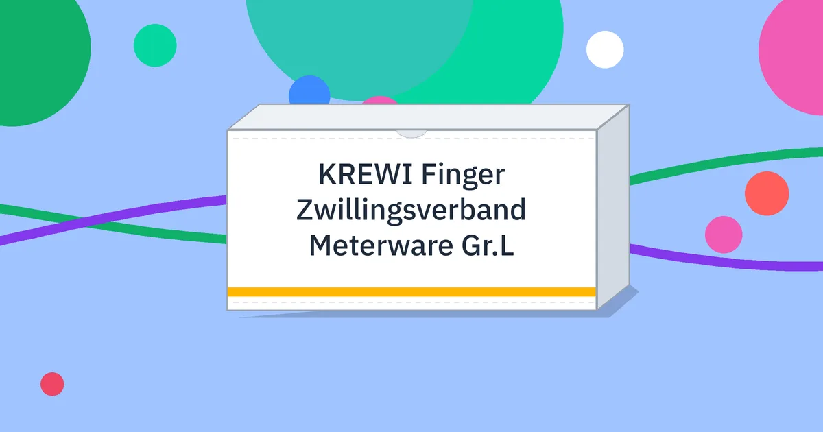 Symbolbild: Packung mit der Aufschrift KREWI Finger Zwillingsverband Meterware Gr.L (PZN 06473521) – Verfügbarkeit und Bezug in Apotheken in Frankfurt am Main