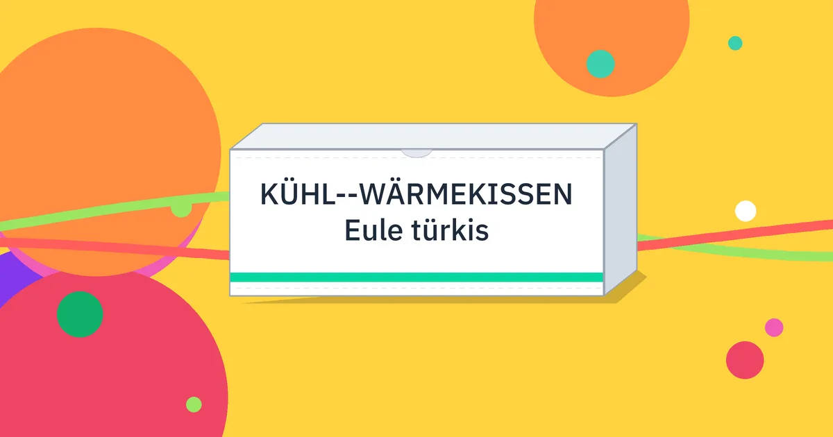 Symbolbild: Packung mit der Aufschrift KÜHL--WÄRMEKISSEN Eule türkis (PZN 12375923) – Verfügbarkeit und Bezug in Apotheken in Frankfurt am Main