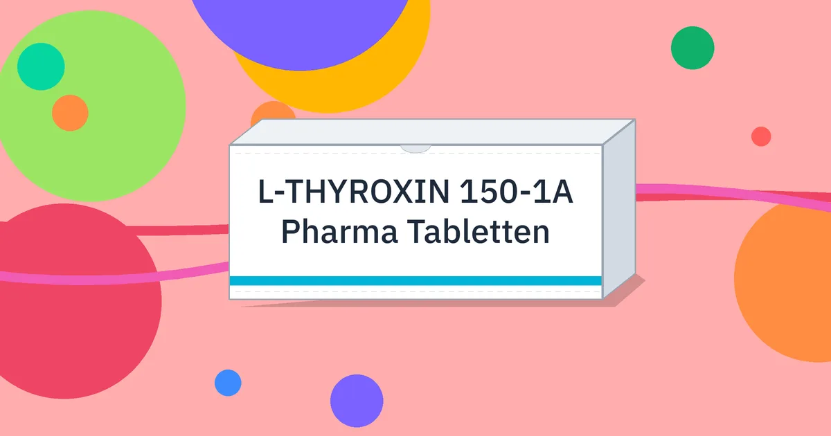 Symbolbild: Packung mit der Aufschrift L-THYROXIN 150-1A Pharma Tabletten (PZN 06488942) – Verfügbarkeit und Bezug in Apotheken in Frankfurt am Main