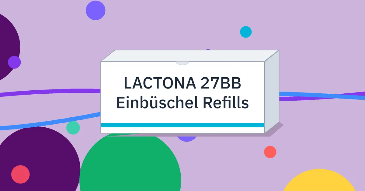 Symbolbild: Packung mit der Aufschrift LACTONA 27BB Einbüschel Refills (PZN 07227824) – Verfügbarkeit und Bezug in Apotheken in Frankfurt am Main
