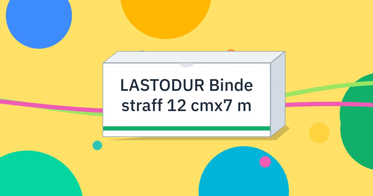 Symbolbild: Packung mit der Aufschrift LASTODUR Binde straff 12 cmx7 m (PZN 01852521) – Verfügbarkeit und Bezug in Apotheken in Frankfurt am Main