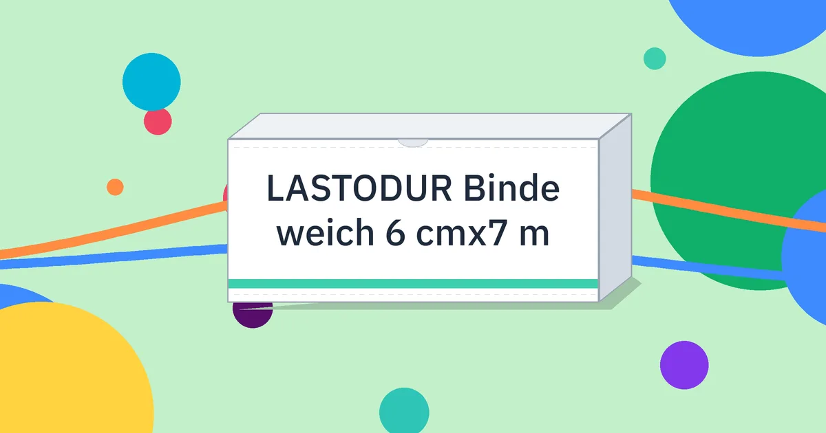 Symbolbild: Packung mit der Aufschrift LASTODUR Binde weich 6 cmx7 m (PZN 13744506) – Verfügbarkeit und Bezug in Apotheken in Frankfurt am Main