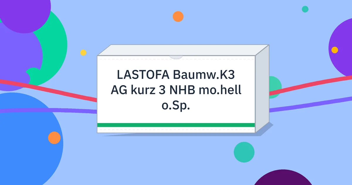 Symbolbild: Packung mit der Aufschrift LASTOFA Baumw.K3 AG kurz 3 NHB mo.hell o.Sp. (PZN 01955876) – Verfügbarkeit und Bezug in Apotheken in Frankfurt am Main