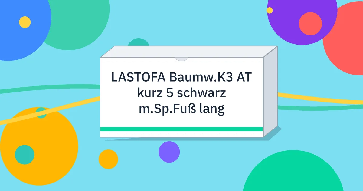 Symbolbild: Packung mit der Aufschrift LASTOFA Baumw.K3 AT kurz 5 schwarz m.Sp.Fuß lang (PZN 01958544) – Verfügbarkeit und Bezug in Apotheken in Frankfurt am Main