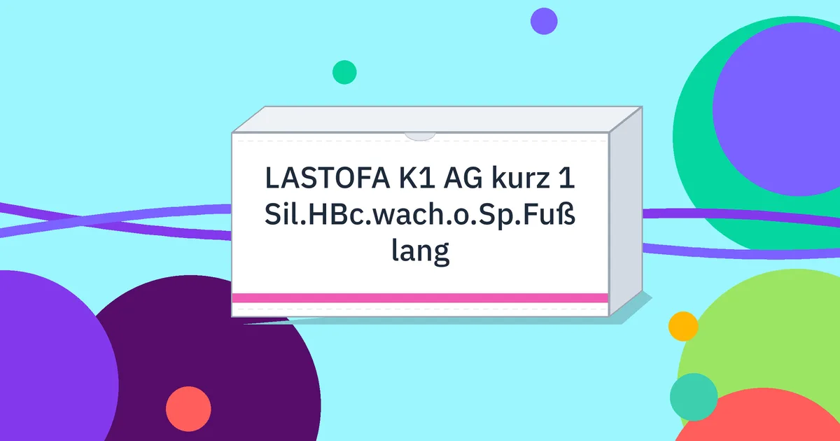 Symbolbild: Packung mit der Aufschrift LASTOFA K1 AG kurz 1 Sil.HBc.wach.o.Sp.Fuß lang (PZN 14147793) – Verfügbarkeit und Bezug in Apotheken in Frankfurt am Main