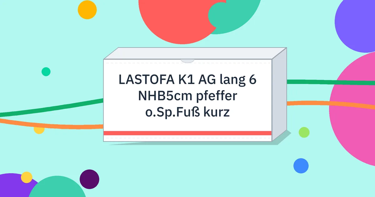 Symbolbild: Packung mit der Aufschrift LASTOFA K1 AG lang 6 NHB5cm pfeffer o.Sp.Fuß kurz (PZN 13794823) – Verfügbarkeit und Bezug in Apotheken in Frankfurt am Main