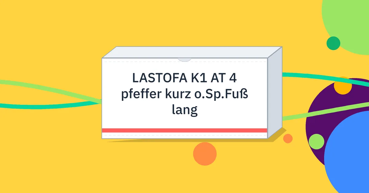 Symbolbild: Packung mit der Aufschrift LASTOFA K1 AT 4 pfeffer kurz o.Sp.Fuß lang (PZN 14151085) – Verfügbarkeit und Bezug in Apotheken in Frankfurt am Main
