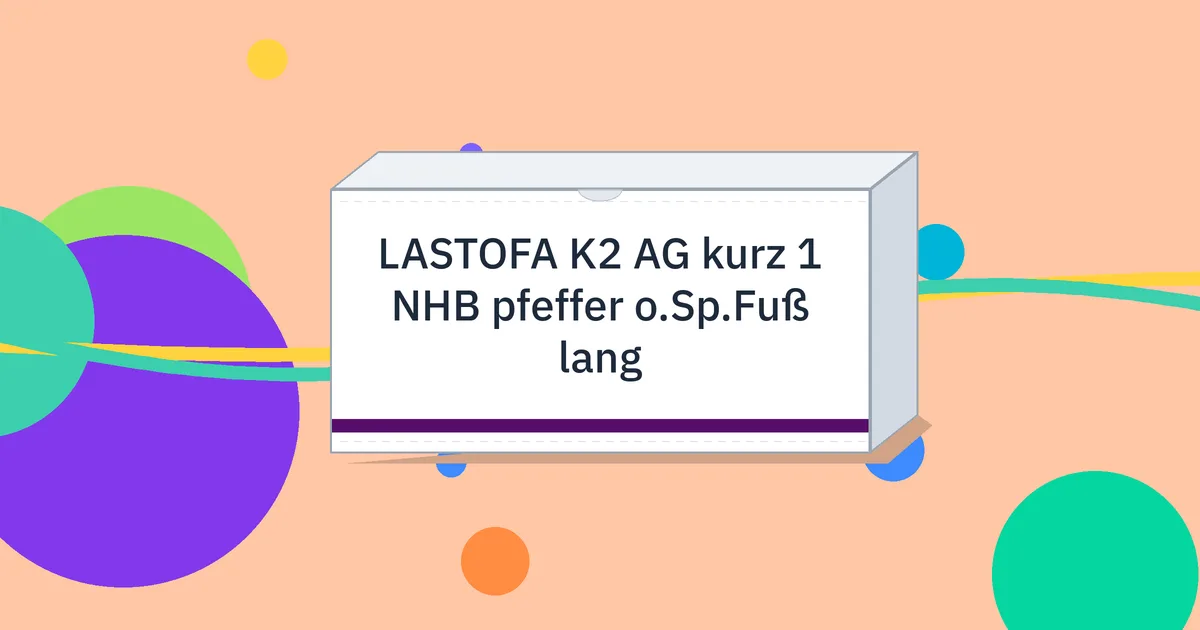 Symbolbild: Packung mit der Aufschrift LASTOFA K2 AG kurz 1 NHB pfeffer o.Sp.Fuß lang (PZN 14149355) – Verfügbarkeit und Bezug in Apotheken in Frankfurt am Main