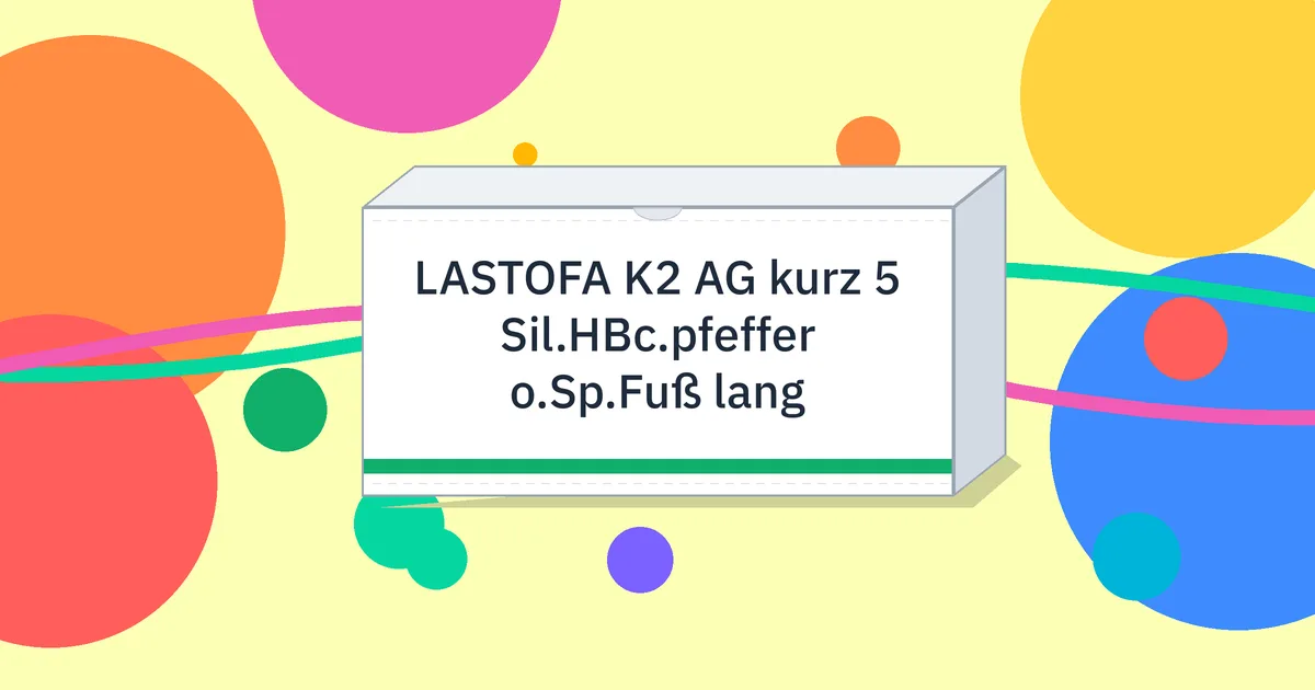 Symbolbild: Packung mit der Aufschrift LASTOFA K2 AG kurz 5 Sil.HBc.pfeffer o.Sp.Fuß lang (PZN 14150335) – Verfügbarkeit und Bezug in Apotheken in Frankfurt am Main