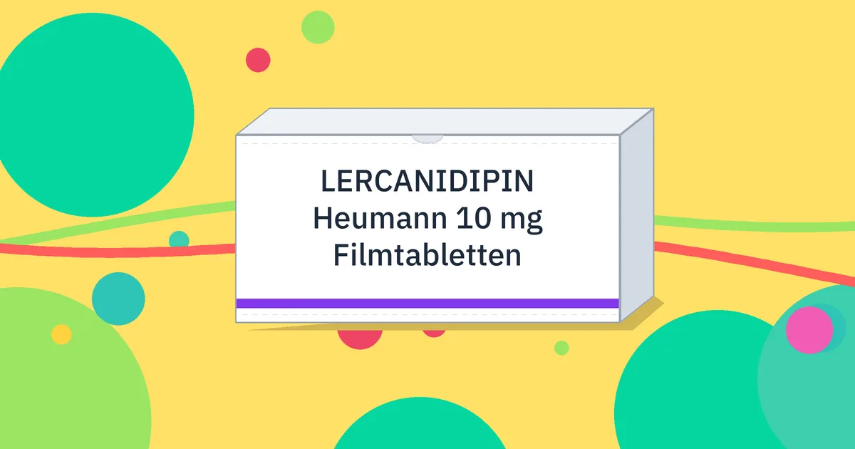 Symbolbild: Packung mit der Aufschrift LERCANIDIPIN Heumann 10 mg Filmtabletten (PZN 14005892) – Verfügbarkeit und Bezug in Apotheken in Frankfurt am Main