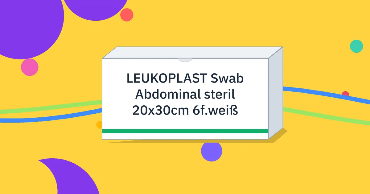 Symbolbild: Packung mit der Aufschrift LEUKOPLAST Swab Abdominal steril 20x30cm 6f.weiß (PZN 17208897) – Verfügbarkeit und Bezug in Apotheken in Frankfurt am Main