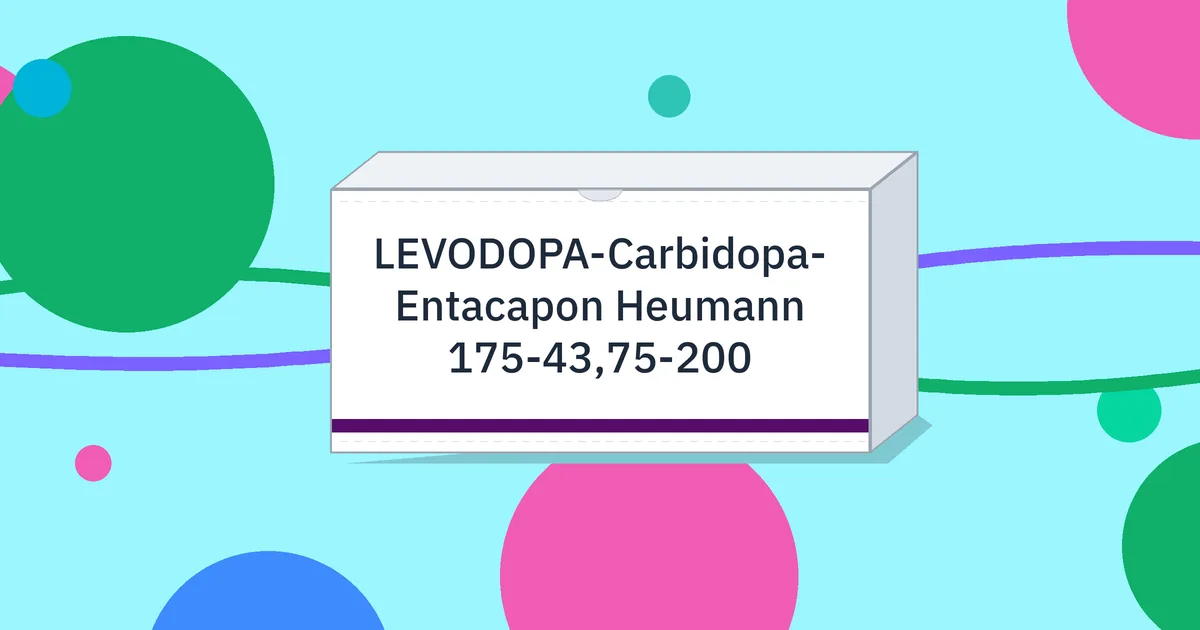 Symbolbild: Packung mit der Aufschrift LEVODOPA-Carbidopa-Entacapon Heumann 175-43,75-200 (PZN 17148988) – Verfügbarkeit und Bezug in Apotheken in Frankfurt am Main