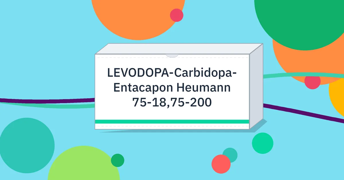 Symbolbild: Packung mit der Aufschrift LEVODOPA-Carbidopa-Entacapon Heumann 75-18,75-200 (PZN 17148830) – Verfügbarkeit und Bezug in Apotheken in Frankfurt am Main