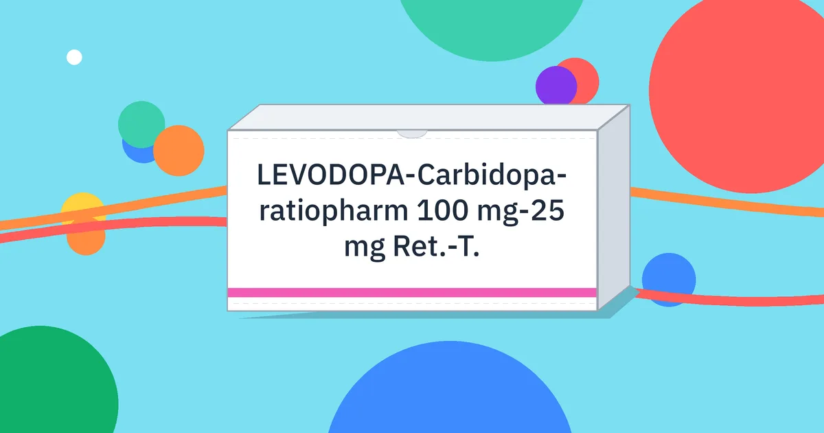 Symbolbild: Packung mit der Aufschrift LEVODOPA-Carbidopa-ratiopharm 100 mg-25 mg Ret.-T. (PZN 10397470) – Verfügbarkeit und Bezug in Apotheken in Frankfurt am Main