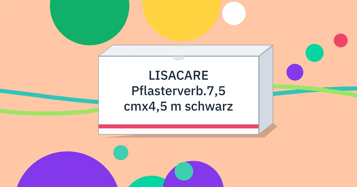 Symbolbild: Packung mit der Aufschrift LISACARE Pflasterverb.7,5 cmx4,5 m schwarz (PZN 17892586) – Verfügbarkeit und Bezug in Apotheken in Frankfurt am Main
