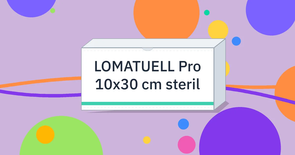 Symbolbild: Packung mit der Aufschrift LOMATUELL Pro 10x30 cm steril (PZN 15420802) – Verfügbarkeit und Bezug in Apotheken in Frankfurt am Main