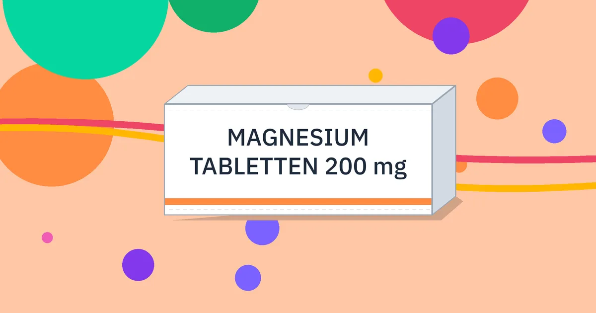 Symbolbild: Packung mit der Aufschrift MAGNESIUM TABLETTEN 200 mg (PZN 15784846) – Verfügbarkeit und Bezug in Apotheken in Frankfurt am Main