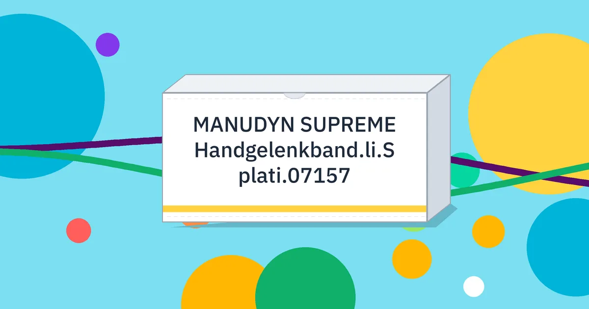 Symbolbild: Packung mit der Aufschrift MANUDYN SUPREME Handgelenkband.li.S plati.07157 (PZN 16881646) – Verfügbarkeit und Bezug in Apotheken in Frankfurt am Main
