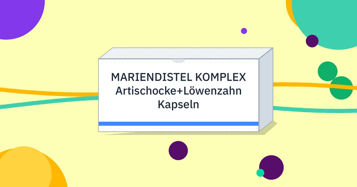 Symbolbild: Packung mit der Aufschrift MARIENDISTEL KOMPLEX Artischocke+Löwenzahn Kapseln (PZN 19145304) – Verfügbarkeit und Bezug in Apotheken in Frankfurt am Main