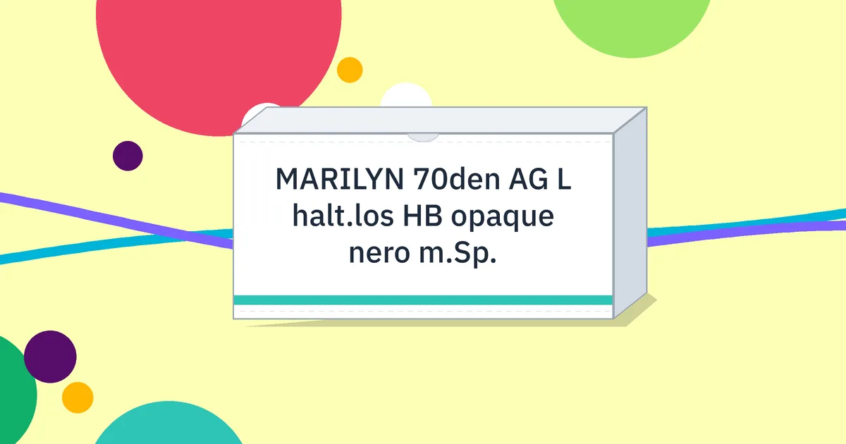 Symbolbild: Packung mit der Aufschrift MARILYN 70den AG L halt.los HB opaque nero m.Sp. (PZN 16186277) – Verfügbarkeit und Bezug in Apotheken in Frankfurt am Main