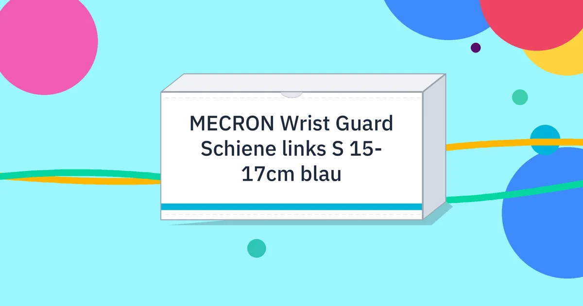 Symbolbild: Packung mit der Aufschrift MECRON Wrist Guard Schiene links S 15-17cm blau (PZN 16630795) – Verfügbarkeit und Bezug in Apotheken in Frankfurt am Main