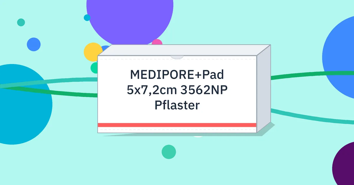 Symbolbild: Packung mit der Aufschrift MEDIPORE+Pad 5x7,2cm 3562NP Pflaster (PZN 05376359) – Verfügbarkeit und Bezug in Apotheken in Frankfurt am Main