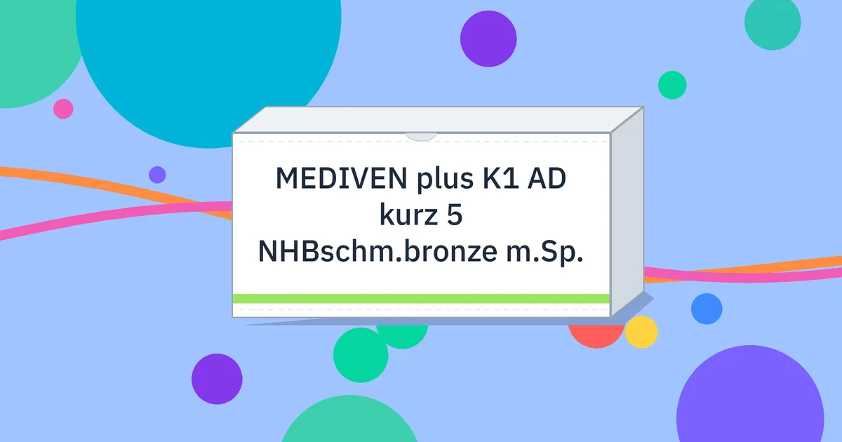 Symbolbild: Packung mit der Aufschrift MEDIVEN plus K1 AD kurz 5 NHBschm.bronze m.Sp. (PZN 15899696) – Verfügbarkeit und Bezug in Apotheken in Frankfurt am Main