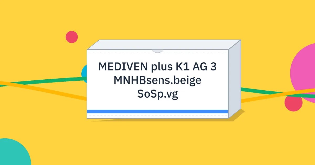 Symbolbild: Packung mit der Aufschrift MEDIVEN plus K1 AG 3 MNHBsens.beige SoSp.vg (PZN 16072154) – Verfügbarkeit und Bezug in Apotheken in Frankfurt am Main
