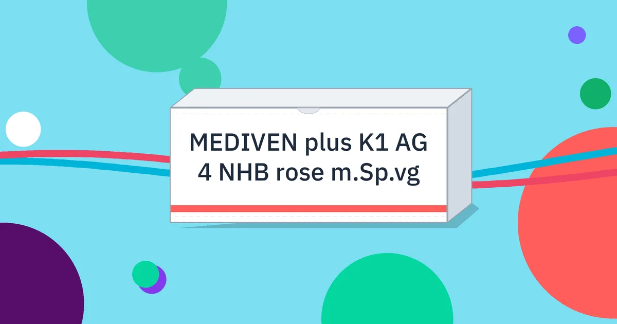 Symbolbild: Packung mit der Aufschrift MEDIVEN plus K1 AG 4 NHB rose m.Sp.vg (PZN 15921668) – Verfügbarkeit und Bezug in Apotheken in Frankfurt am Main