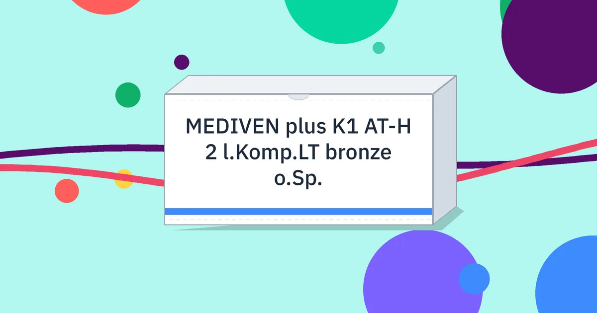 Symbolbild: Packung mit der Aufschrift MEDIVEN plus K1 AT-H 2 l.Komp.LT bronze o.Sp. (PZN 15038209) – Verfügbarkeit und Bezug in Apotheken in Frankfurt am Main
