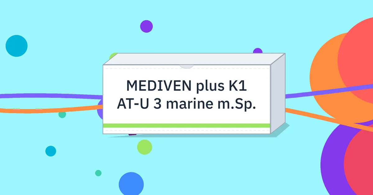 Symbolbild: Packung mit der Aufschrift MEDIVEN plus K1 AT-U 3 marine m.Sp. (PZN 15029914) – Verfügbarkeit und Bezug in Apotheken in Frankfurt am Main