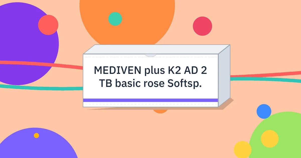 Symbolbild: Packung mit der Aufschrift MEDIVEN plus K2 AD 2 TB basic rose Softsp. (PZN 15094509) – Verfügbarkeit und Bezug in Apotheken in Frankfurt am Main