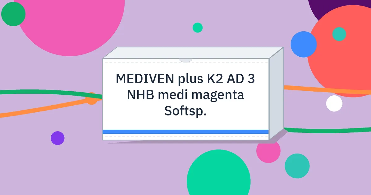 Symbolbild: Packung mit der Aufschrift MEDIVEN plus K2 AD 3 NHB medi magenta Softsp. (PZN 15936865) – Verfügbarkeit und Bezug in Apotheken in Frankfurt am Main