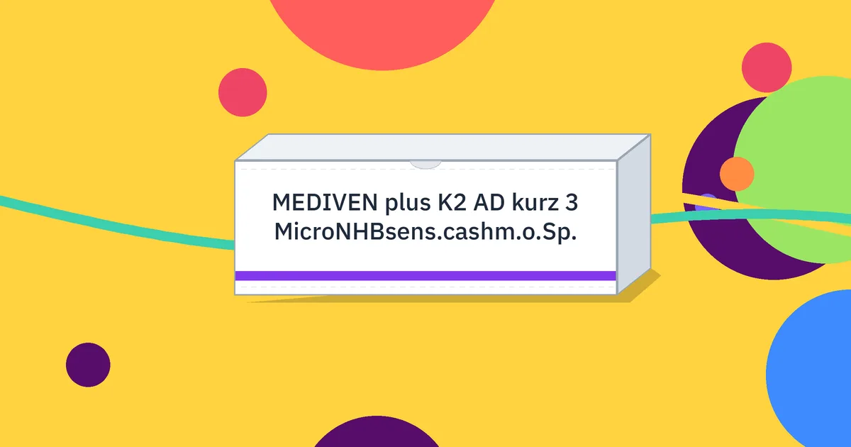 Symbolbild: Packung mit der Aufschrift MEDIVEN plus K2 AD kurz 3 MicroNHBsens.cashm.o.Sp. (PZN 15933619) – Verfügbarkeit und Bezug in Apotheken in Frankfurt am Main